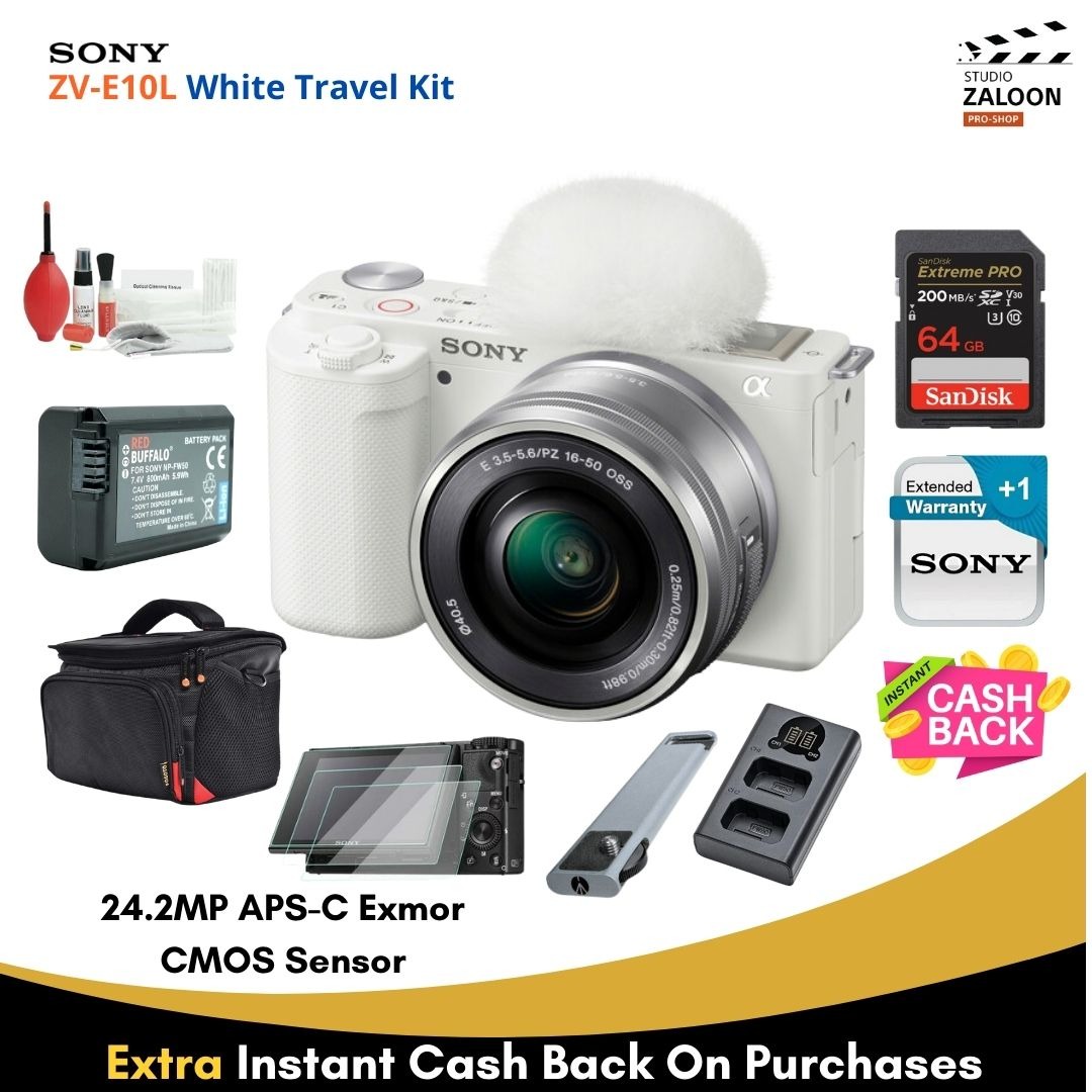 Sony ZV-E10 Mirrorless Camera with 16-50mm Lens (White) Travel Kit ...