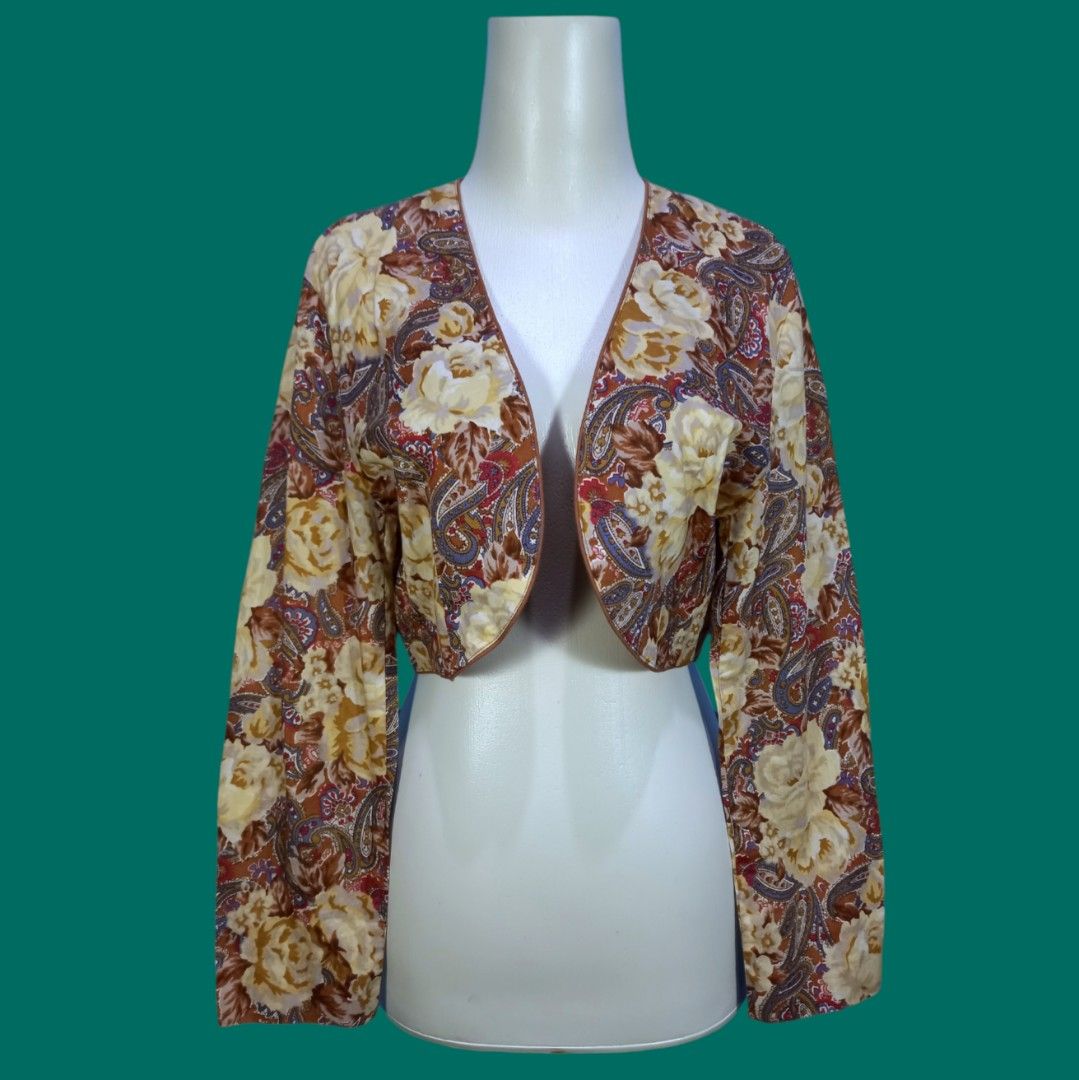 Vintage 70s 80s KEITH Japanese Brand Floral Paisley Crop Top Long Sleeve Bolero Shrug, Fesyen ...