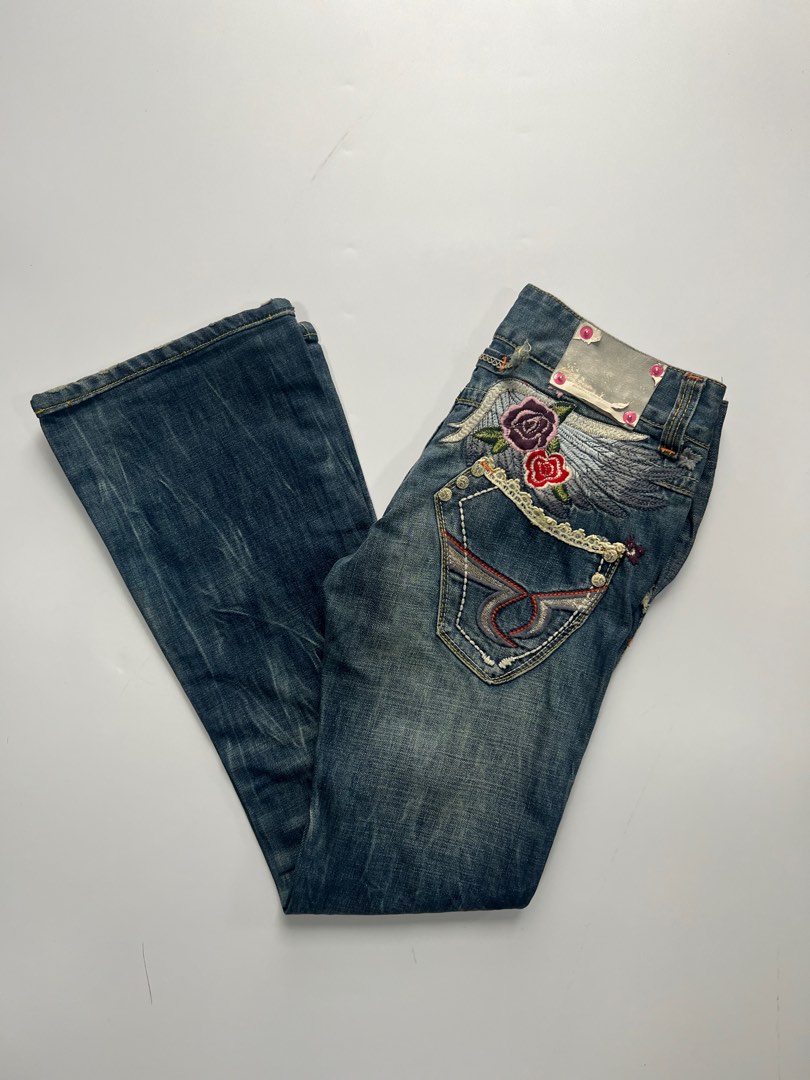 Vintage Red Pepper Semi Flare Embroidered Jeans, Women's Fashion ...