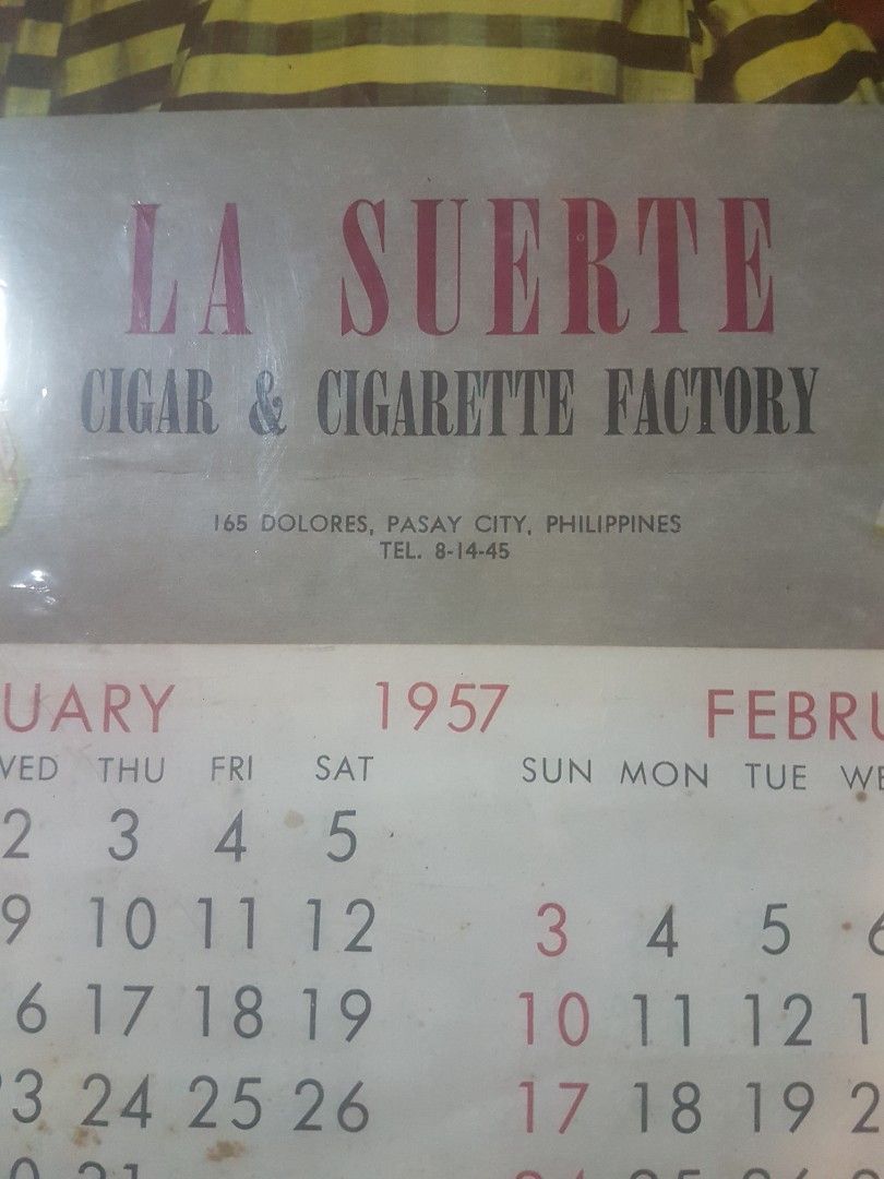 1957 CALENDAR LA SUERTE CIGAR CIGARETTE FILIPINA ARTISTA DELIA RAZON ...