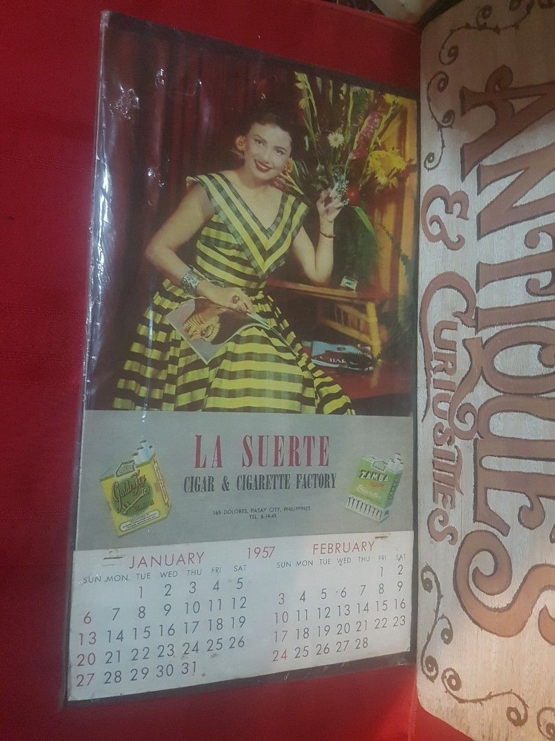1957 CALENDAR LA SUERTE CIGAR CIGARETTE FILIPINA ARTISTA DELIA RAZON ...