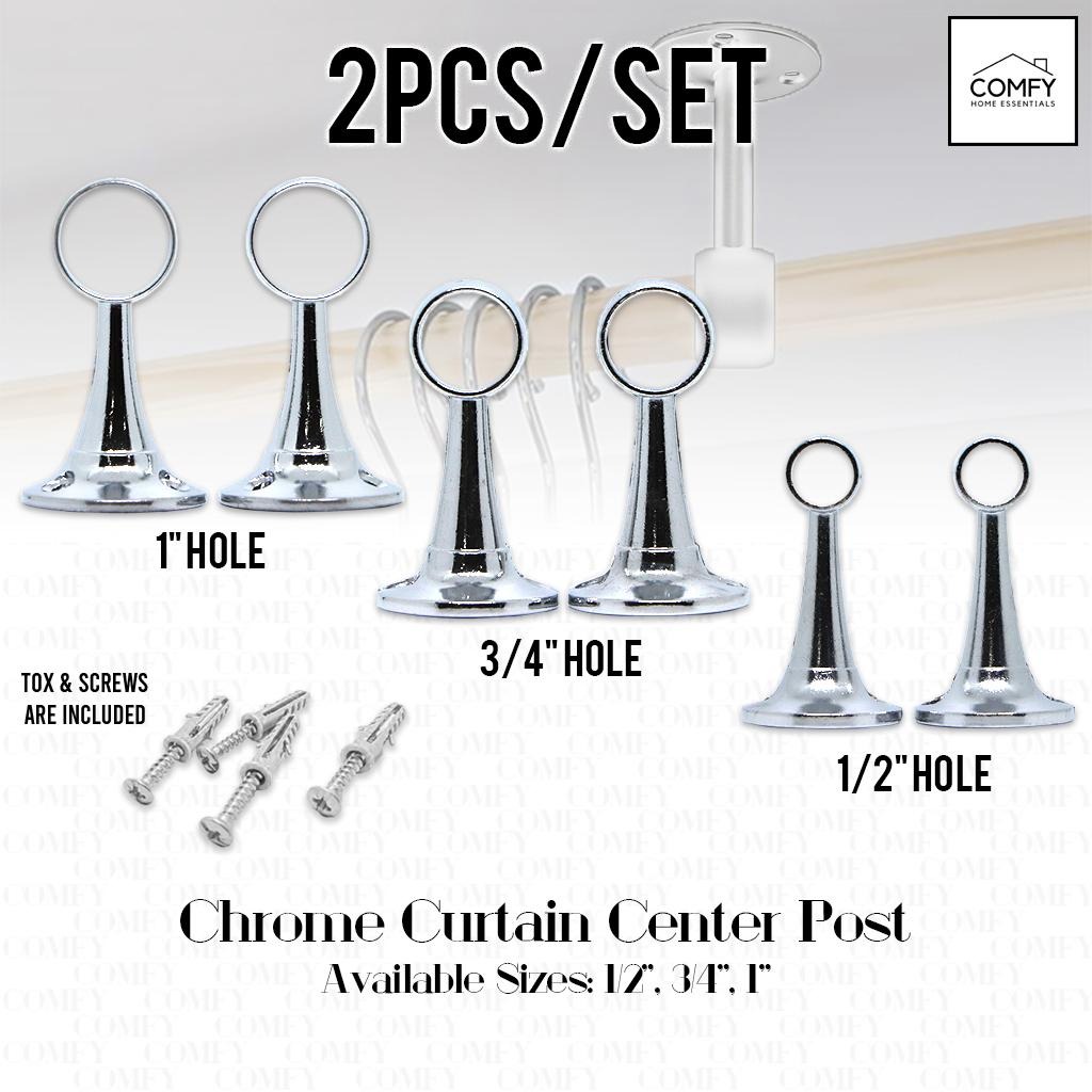 (2PCS/SET) Chrome Curtain Rod Pipe Holder Center Post Wall Mounted 1/2 ...