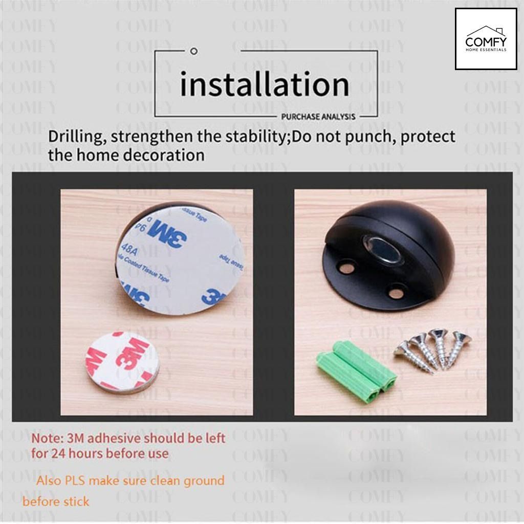Anti-Rust Floor Stop Door Stop Stopper Half Moon Mounted 3M Tape/Screws ...