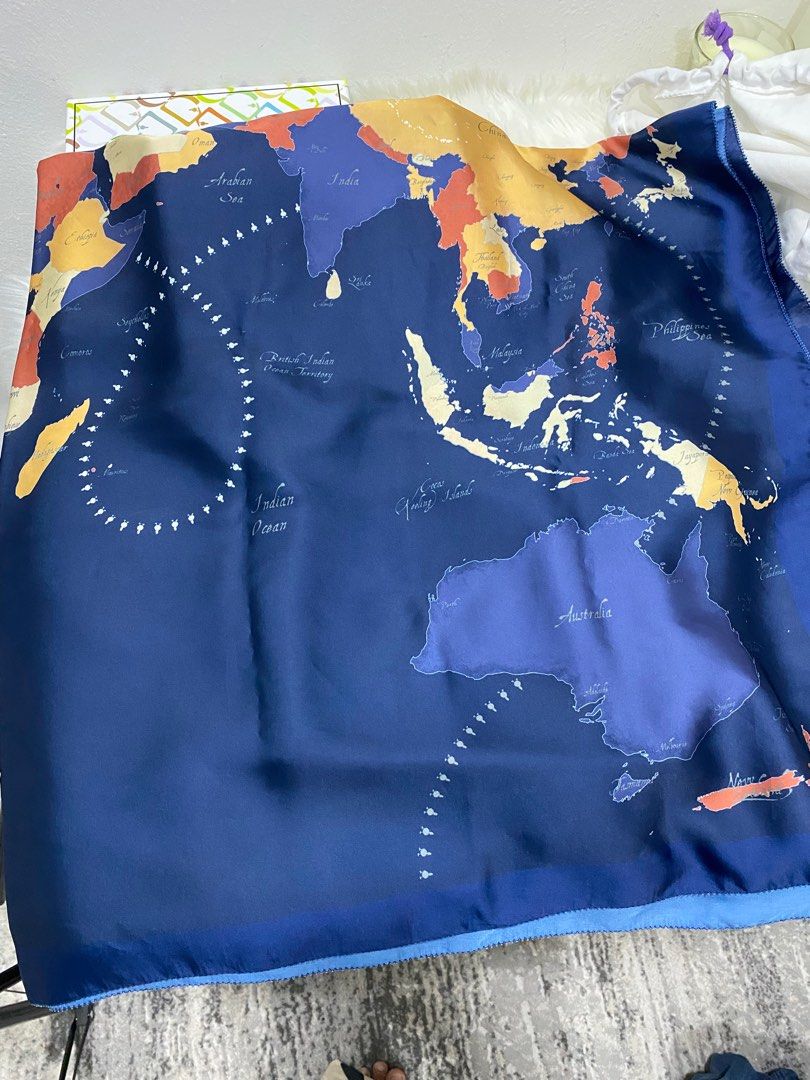 Duckscarves The World Map dUCK Square Scarf in Navy, Women's Fashion, Muslimah Fashion, Hijabs ...