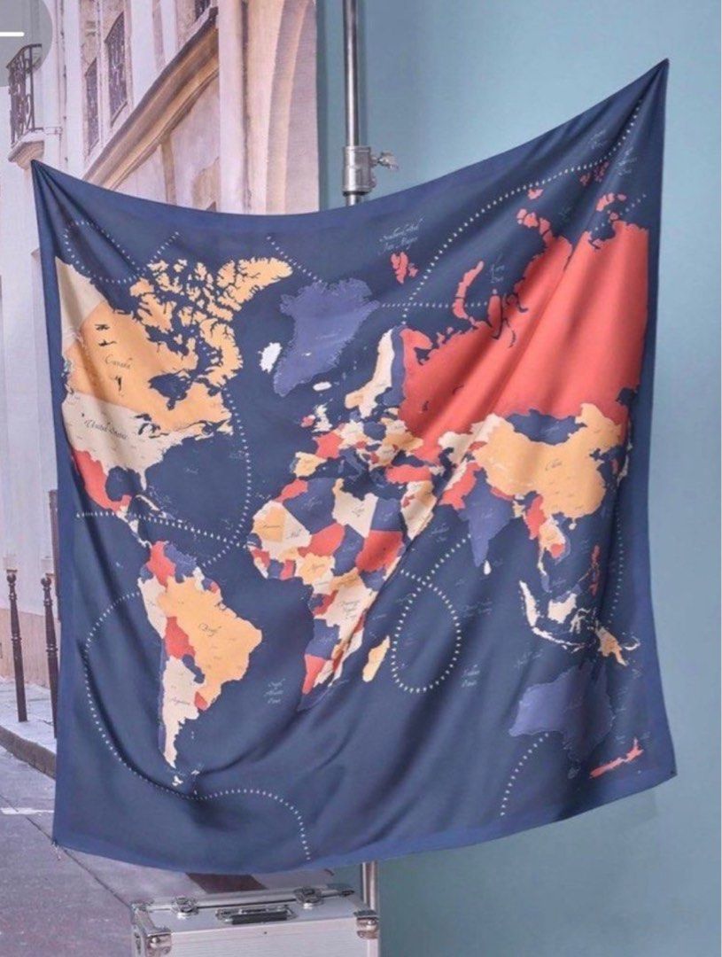 Duckscarves The World Map dUCK Square Scarf in Navy, Women's Fashion, Muslimah Fashion, Hijabs ...