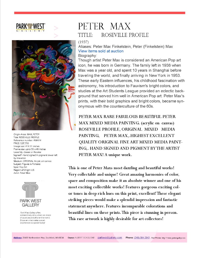 Roseville Profile - Peter Max, Furniture & Home Living, Home Decor ...