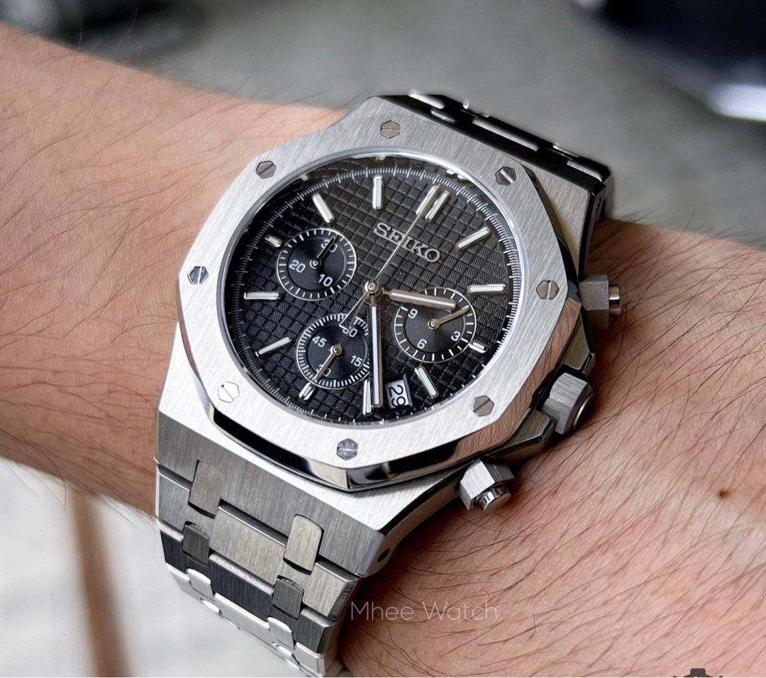 Seiko mod X Ap royal Oak Black Dial, Luxury, Watches on Carousell