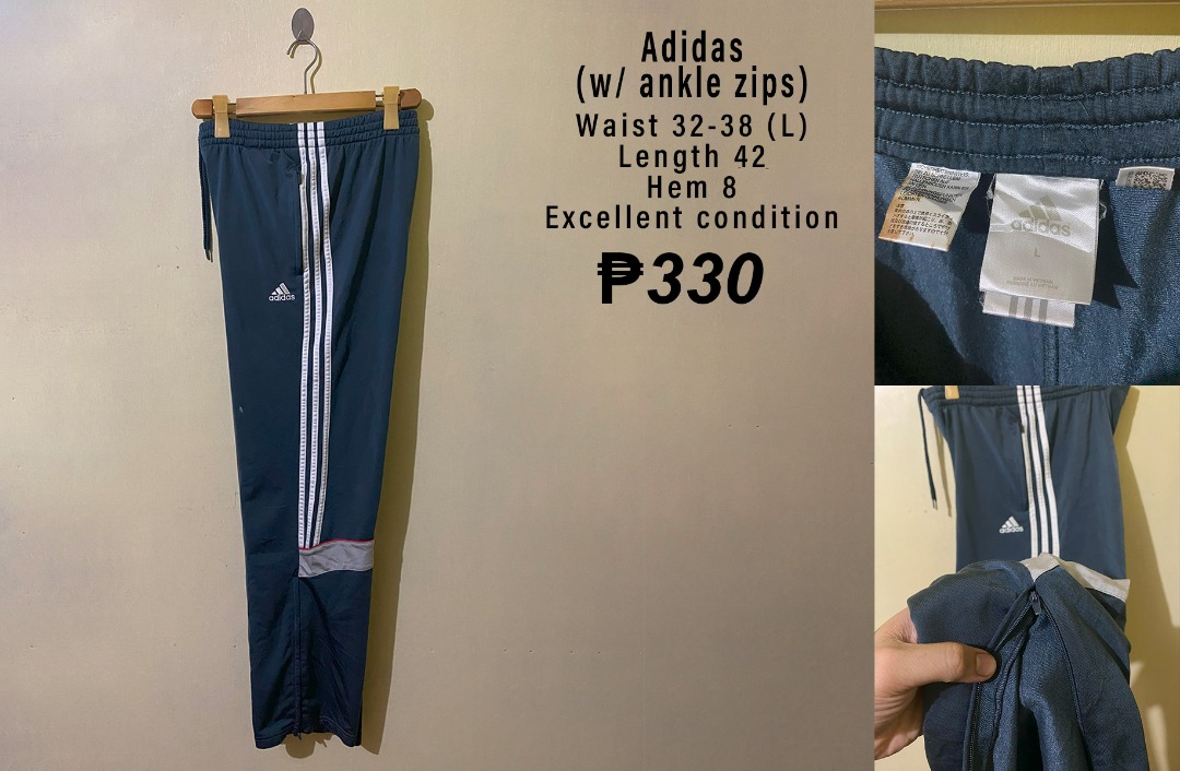 Adidas Polyester 3 Stripes w/ Ankle Zip Pants, Men's Fashion, Bottoms ...