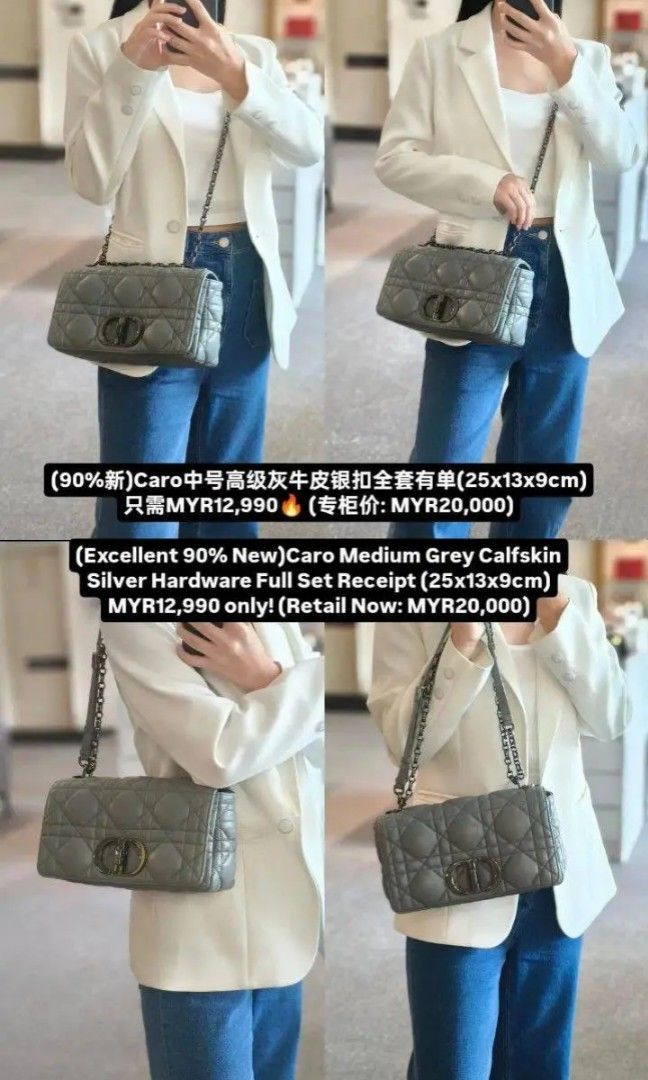 Authentic Caro Medium Grey Calf Dark Silver Hardware Bag Receipt 2022, Luxury, Bags & Wallets on ...