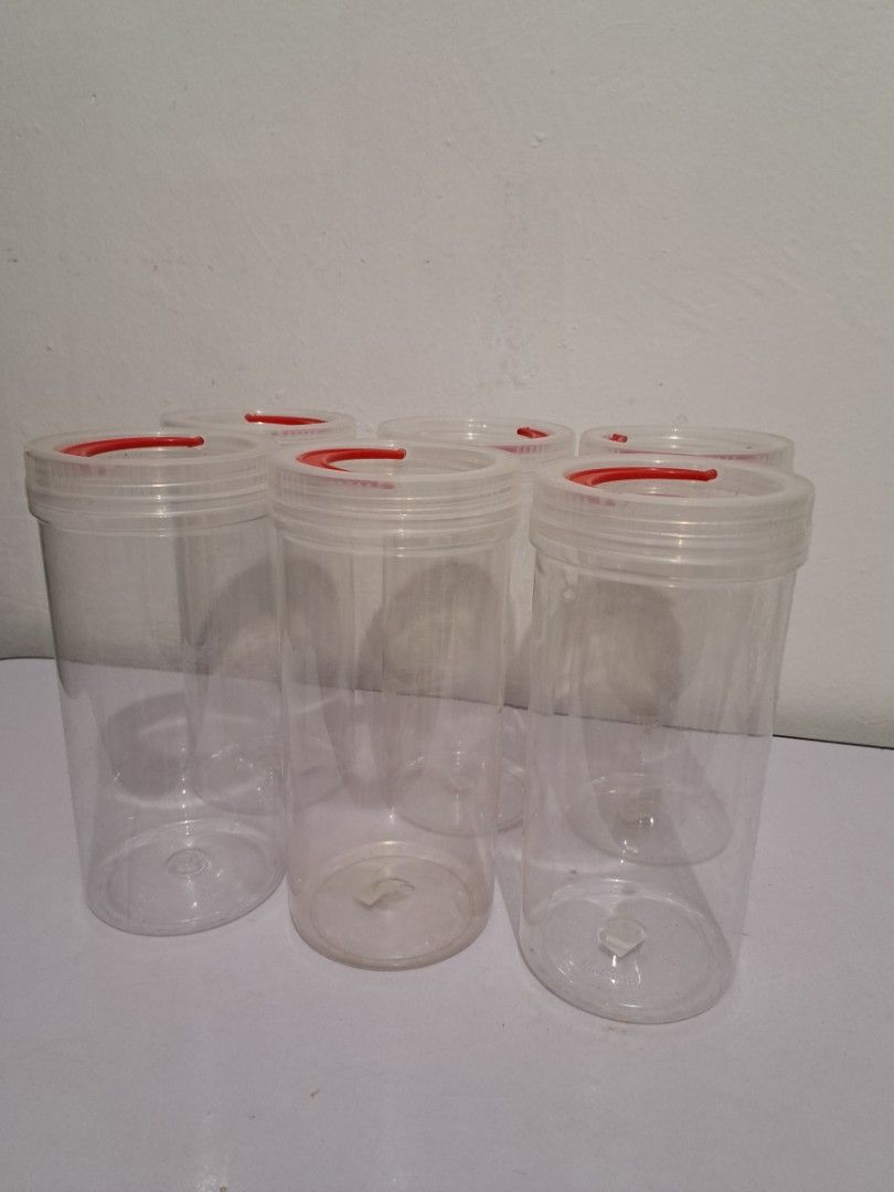 6 pcs Balang kuih raya transparent round cylinder shape plastic jar cap ...
