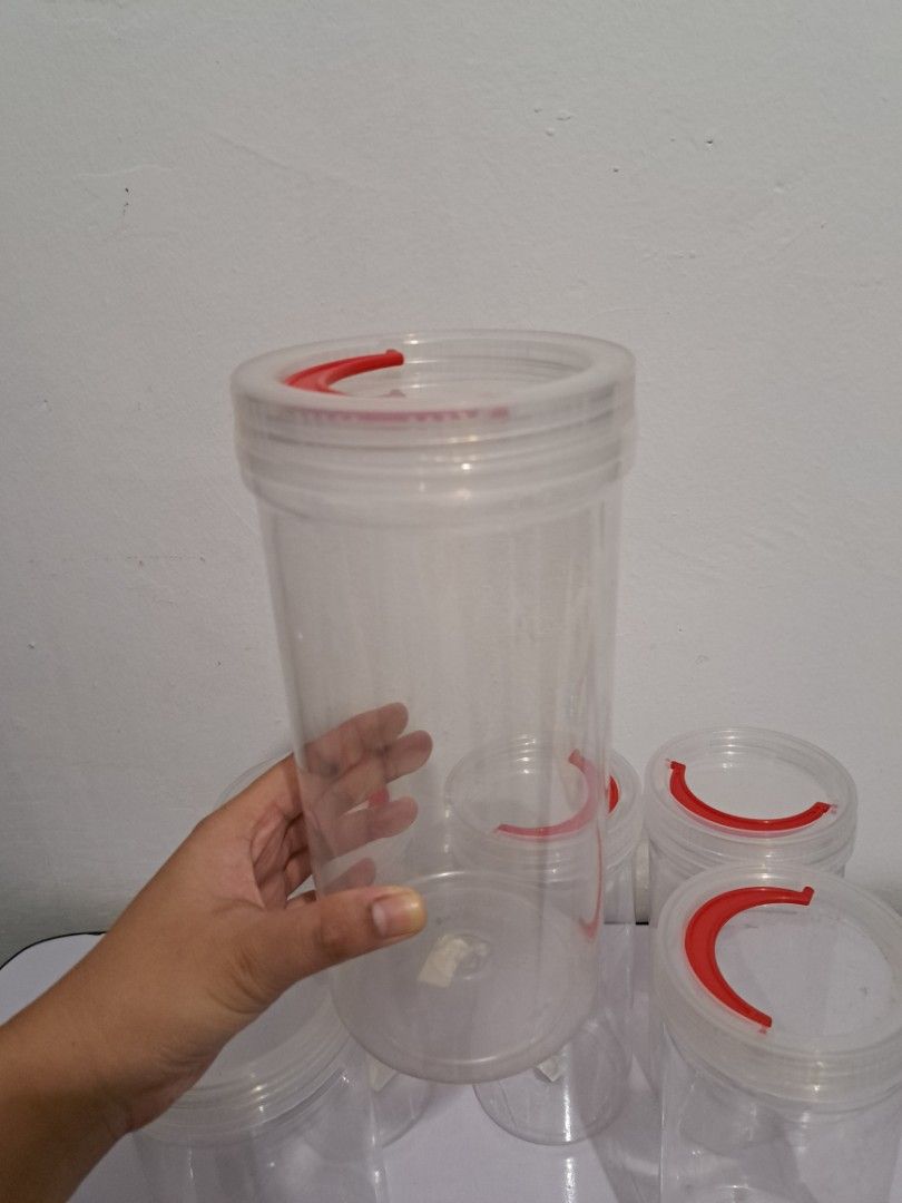 6 pcs Balang kuih raya transparent round cylinder shape plastic jar cap ...