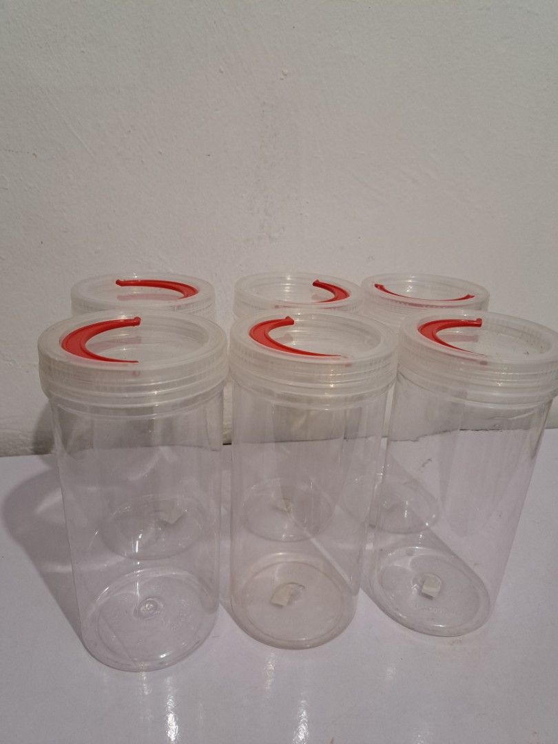 6 pcs Balang kuih raya transparent round cylinder shape plastic jar cap ...