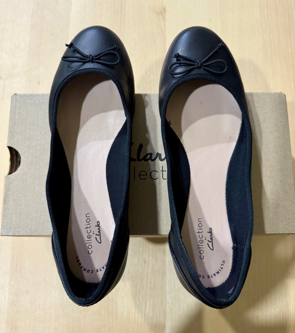 Clarks Couture Bloom Black Leather Flats, Women's Fashion, Footwear ...
