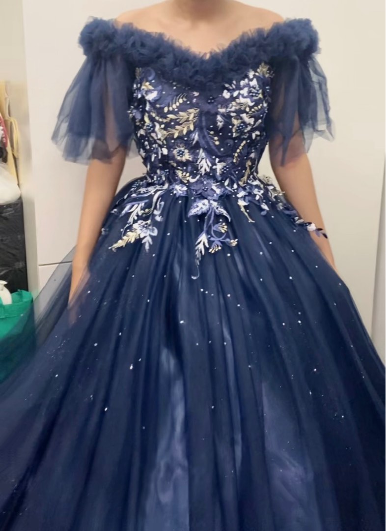 Dark blue Prom & Debut Dress Gown + Petticoat, Women's Fashion, Dresses ...