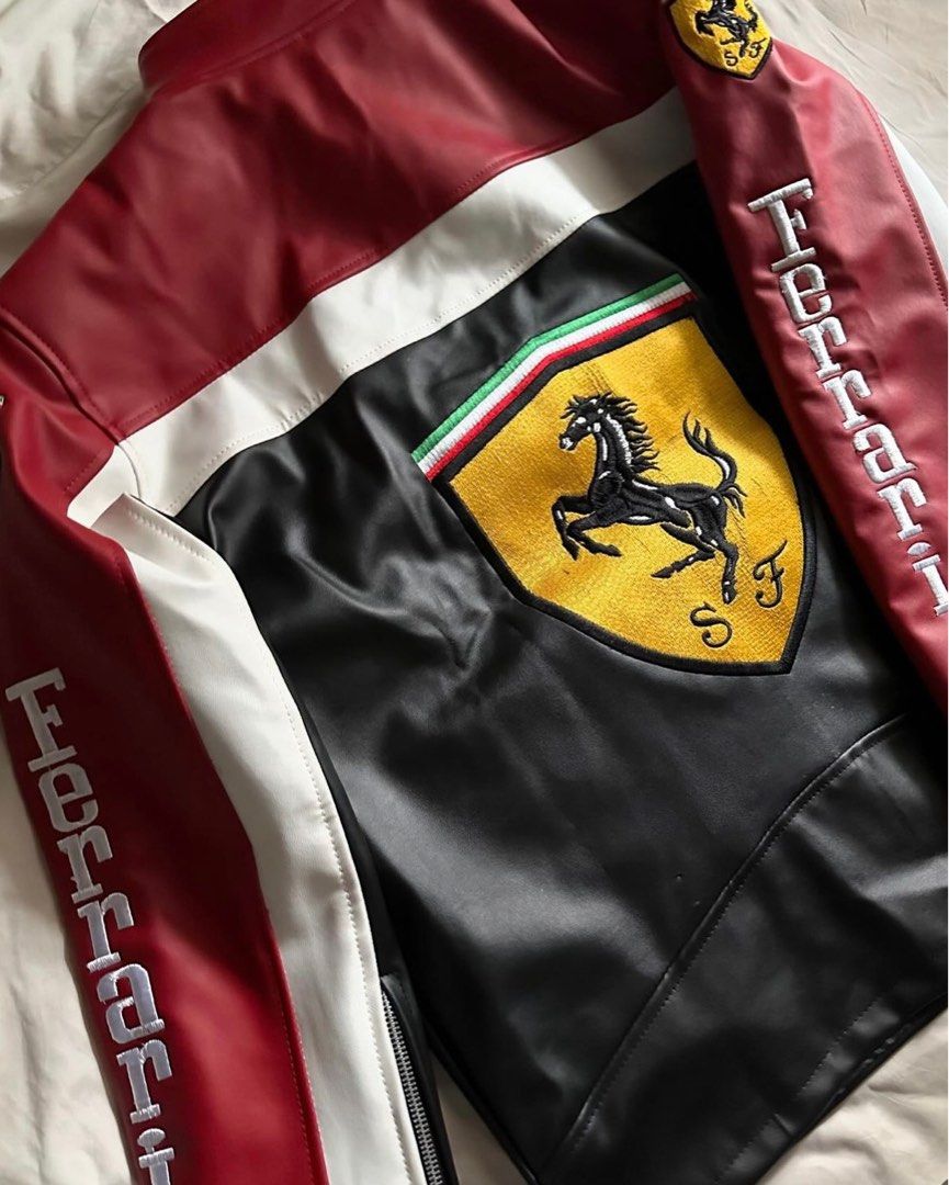 Ferrari F1 Leather Race Jacket - Formula 1 - Unisex, Men's Fashion ...