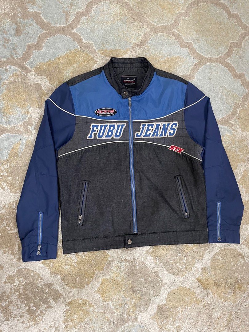 Fubu Racing Jacket Vintage Blue Grey like Nascar JNCO South Pole etc ...