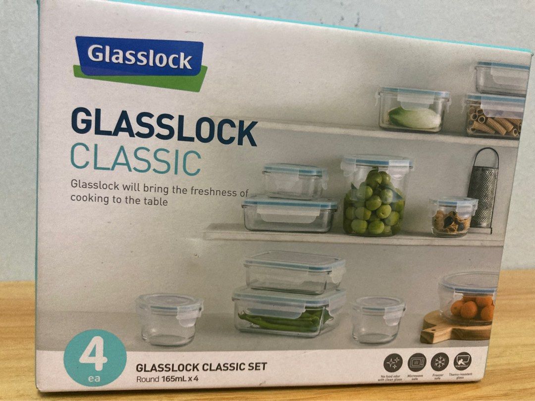 Korea GLASSLOCK CLASSIC SET round 165ml x 4, Furniture & Home Living, Kitchenware & Tableware ...