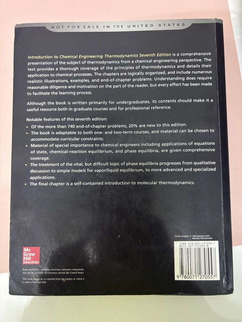 Mc Graw Hill Introduction to Chemical Engineering Thermodynamics, Hobbies & Toys, Books ...