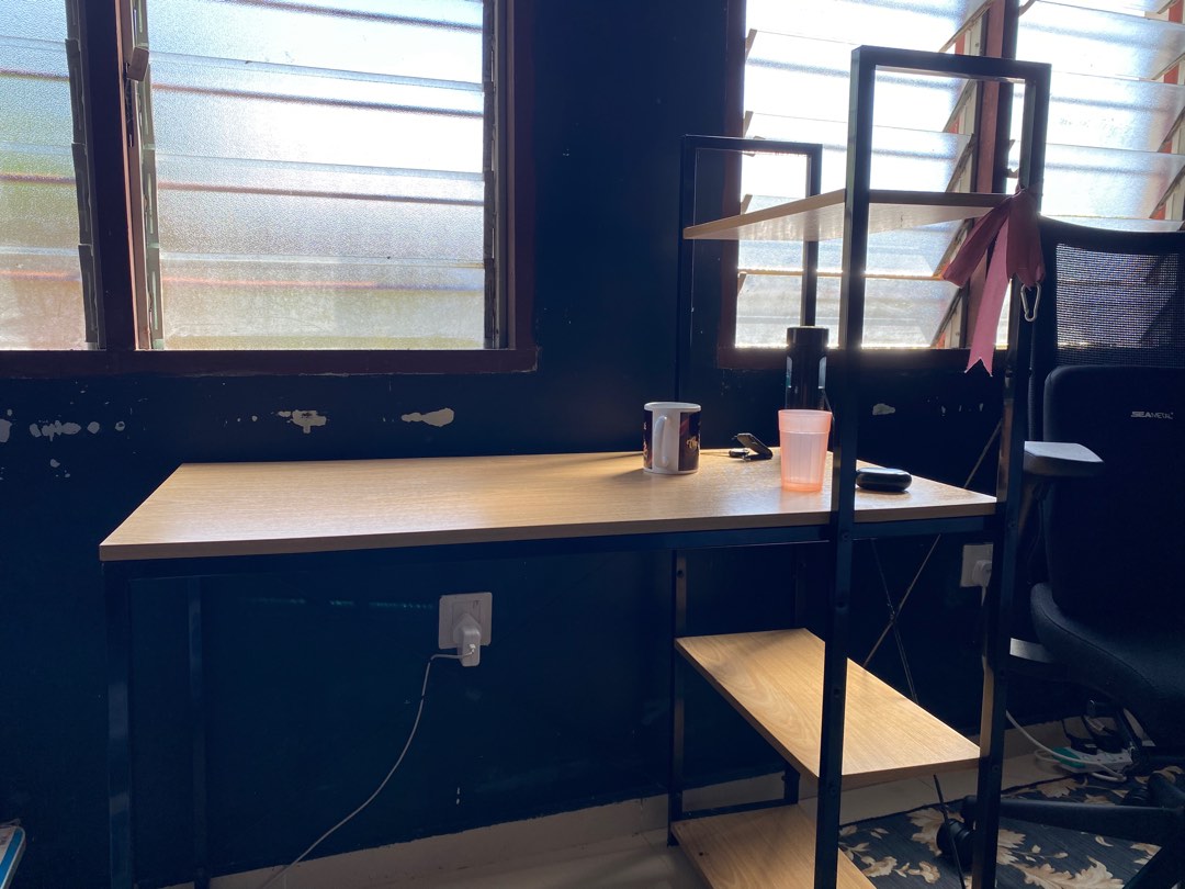 MEJA STUDY/HOME OFFICE ADA RAK 3 TINGKAT, Furniture & Home Living ...