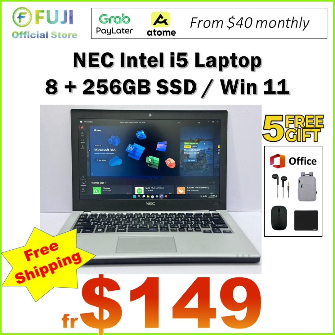 NEC Intel i5 Laptop - Win 11 + Free MS Office - 8GB RAM + 256GB SSD ...