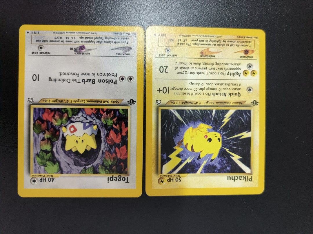 Pokemon TCG Vintage Cards First Edition Pikachu and Togepi, Hobbies ...