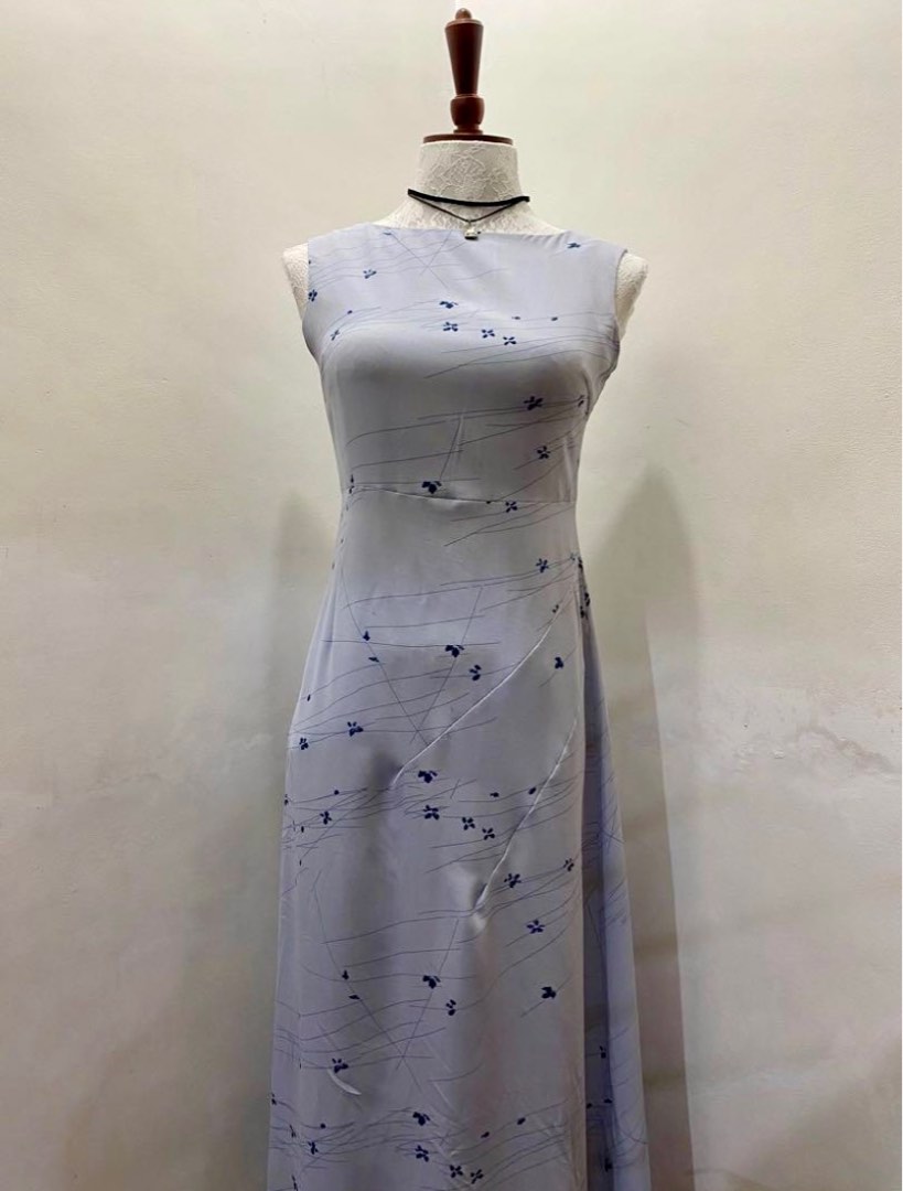vintage powder blue floral boat neck maxi dress, Women's Fashion ...