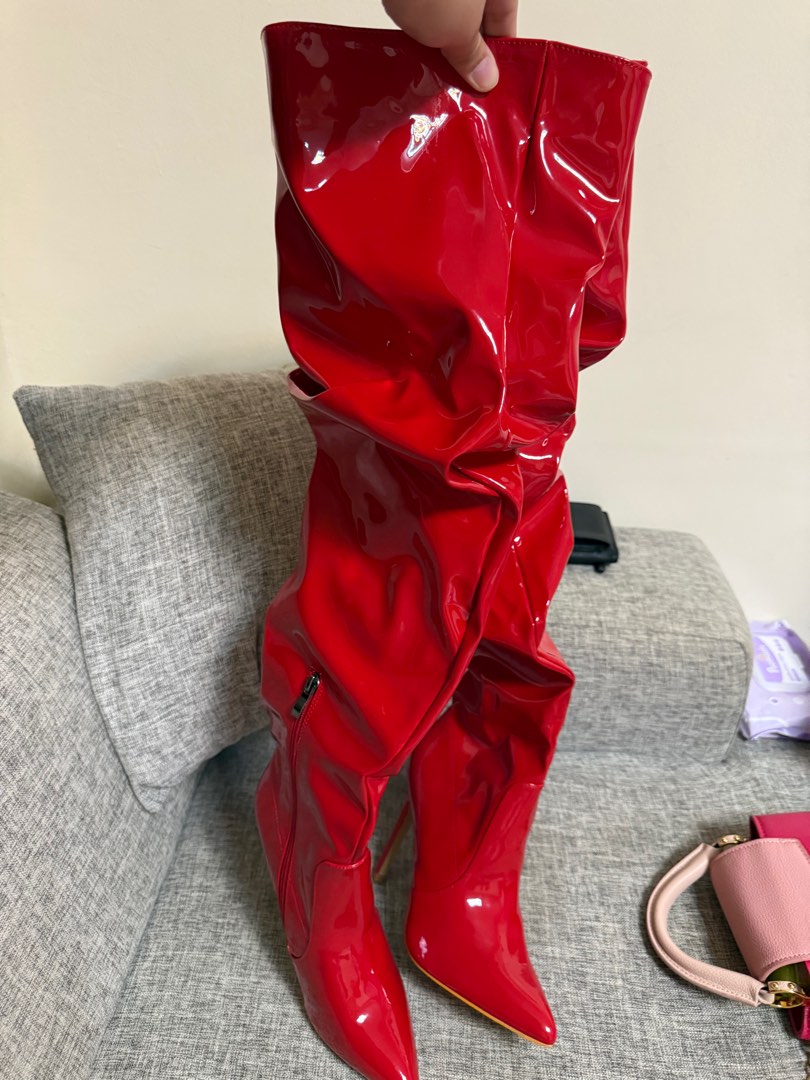 Red long boots, Women's Fashion, Footwear, Boots on Carousell