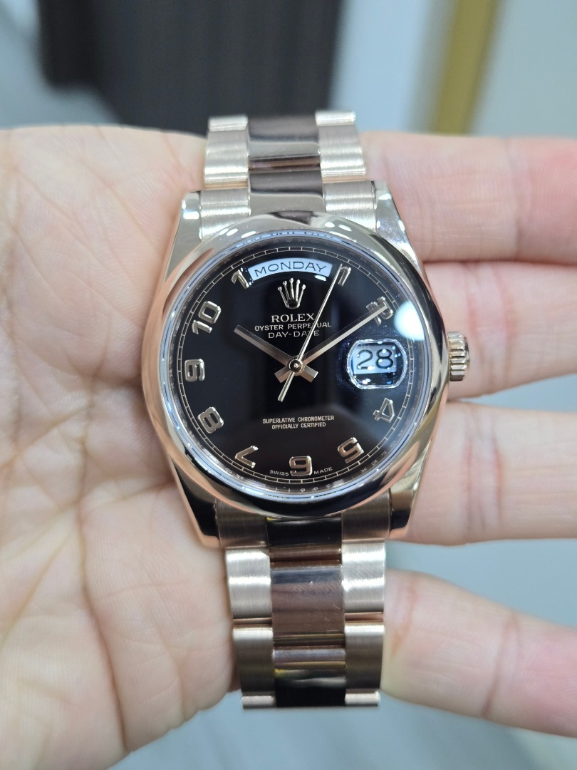 Rolex Day Date 36 Rose gold Oyster Black Arabic 118205 DD36 36mm ...