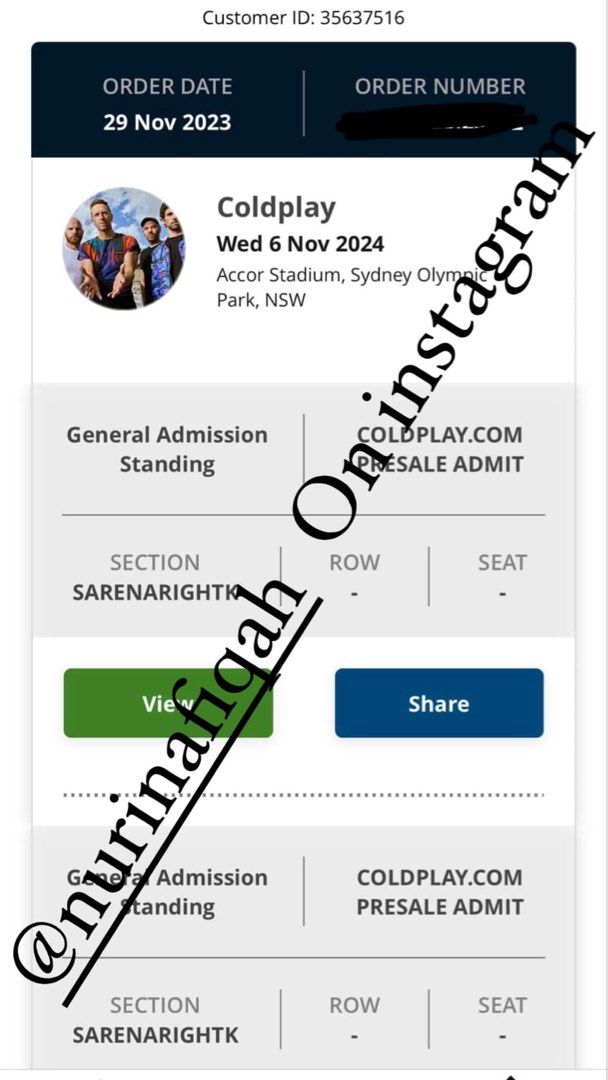 Coldplay nov 6 GA x2 sydney, Tickets & Vouchers, Event Tickets on Carousell