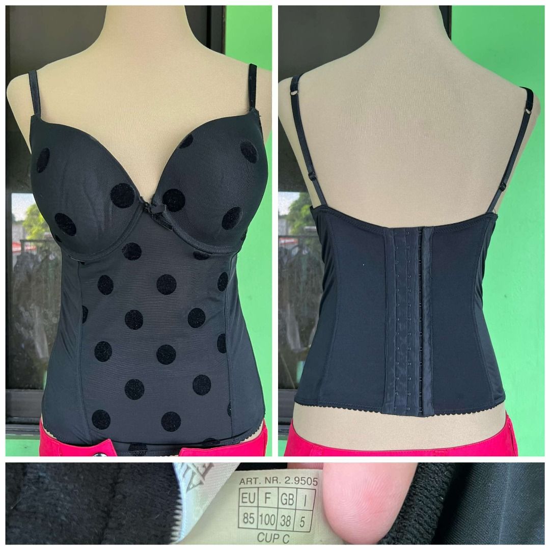 EDEN BLACK BUSTIER CORSET with BONING POLKA DOTTED 38C MEDIUM- SEMI XL, Women's Fashion ...