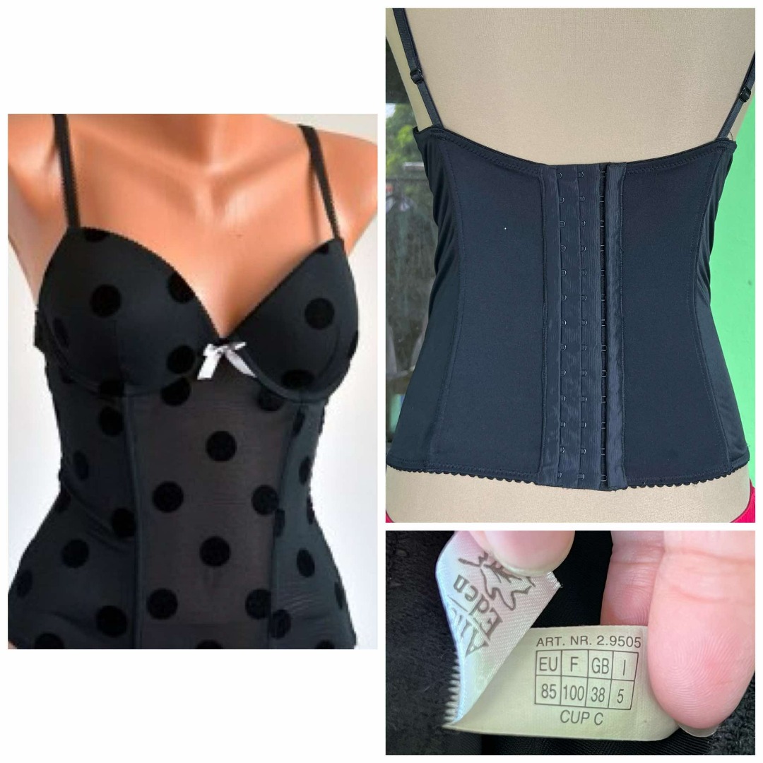 EDEN BLACK BUSTIER CORSET with BONING POLKA DOTTED 38C MEDIUM- SEMI XL, Women's Fashion ...