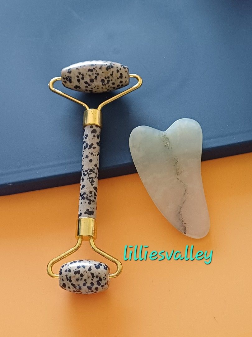 Jade Agate Face Roller & Jade Gouache Scraper Rose Quartz GuaSha Beauty ...