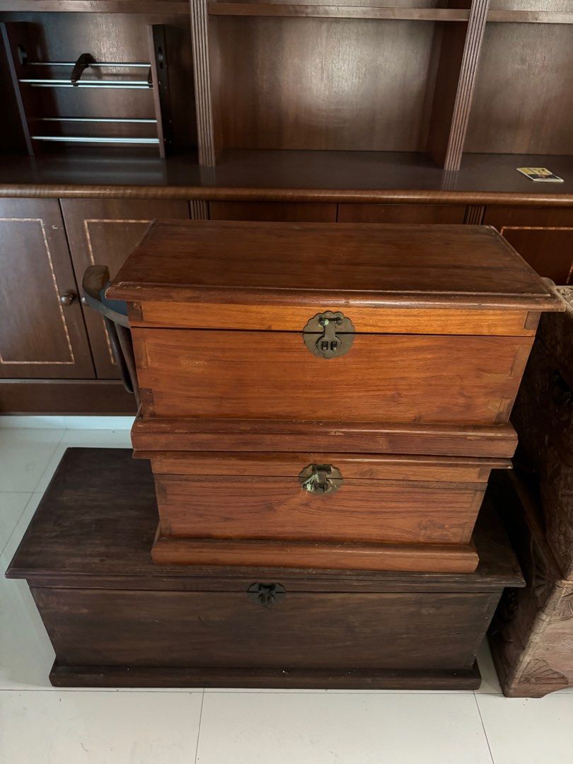 Jati Wood (Teak Wood) Storage Treasure Box, Furniture & Home Living ...