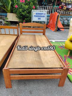 Solid Wood Katil Super Single Bed Frame Kayu, Furniture & Home Living ...