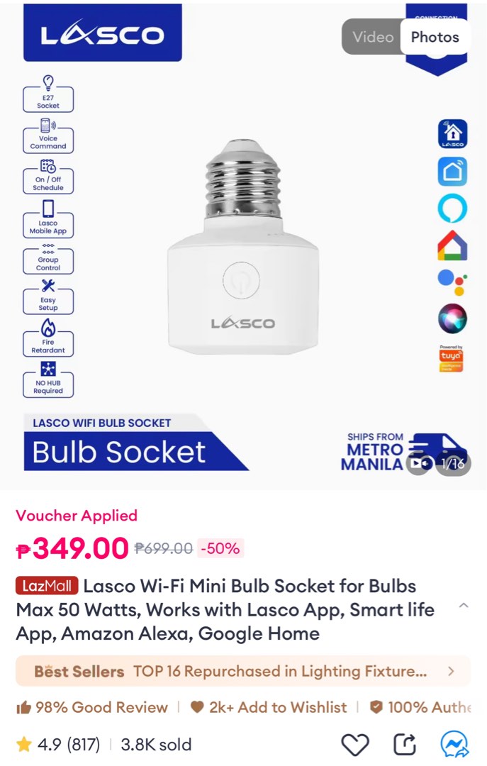 Lasco Wi-Fi Mini Bulb Socket for Bulbs - BRAND NEW - smart bulb socket, Furniture & Home Living ...