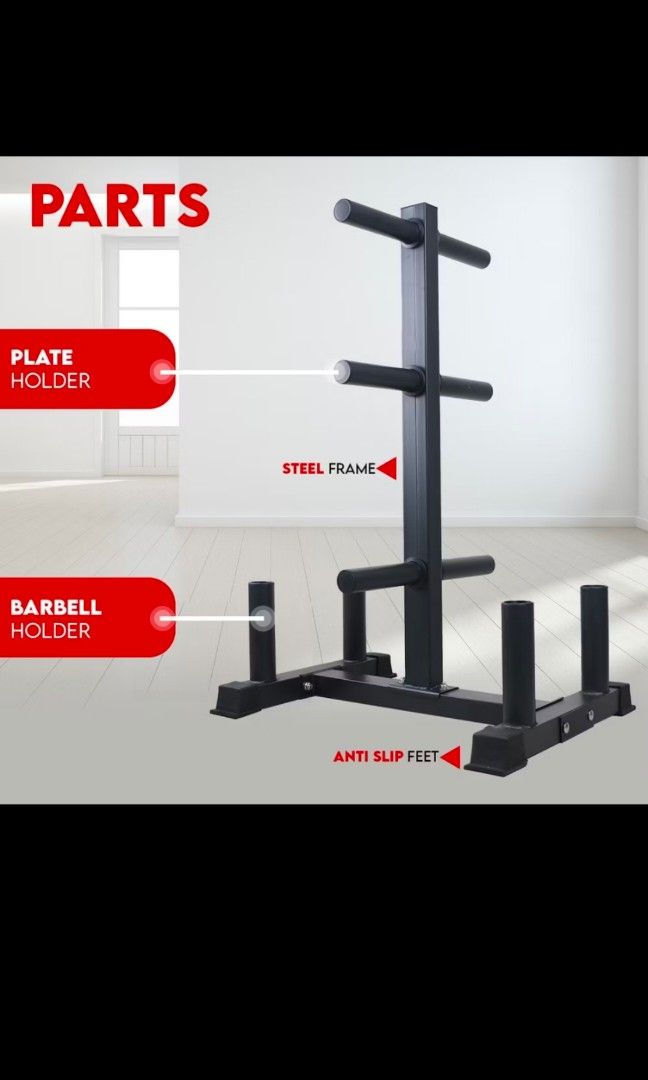 Olympic Size Weight Plate Tree + 4 barbell holders, Sports Equipment ...