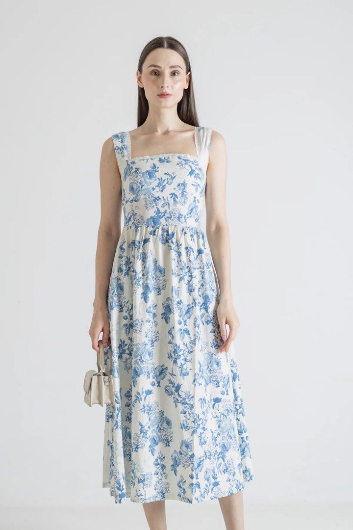 OUDRE Rowon Dress floral blue toile de jouy | Blue Natal Christmas ...