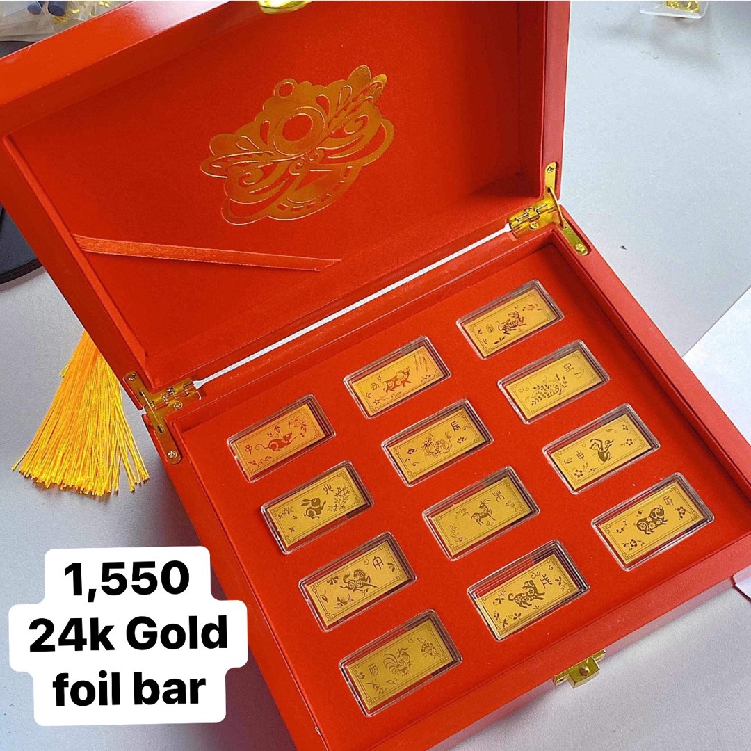 24k goil foil bar set, Women's Fashion, Jewelry & Organizers, Charms on ...