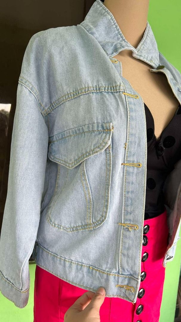ACID WASH HARD DENIM JACKET BIG FRONT POCKET OUTER WEAR BUTTON DOWN ...