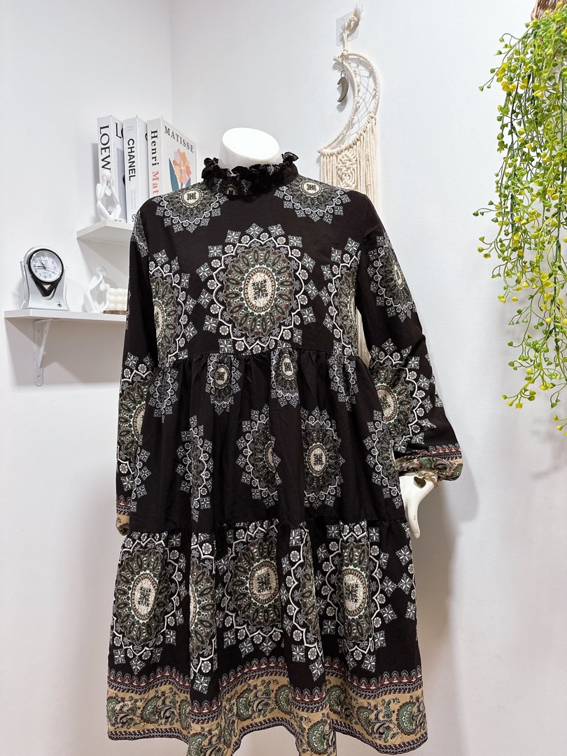 Black Circle Aztec Doll Dress, Women's Fashion, Dresses & Sets, Dresses ...