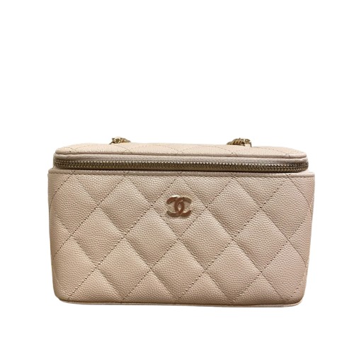 Chanel Vanity Long Box in Caviar Leather Beige and Gold Hardware ...