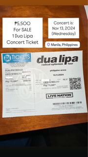 DUA LIPA CONCERT TICKET, Tickets & Vouchers, Event Tickets on Carousell