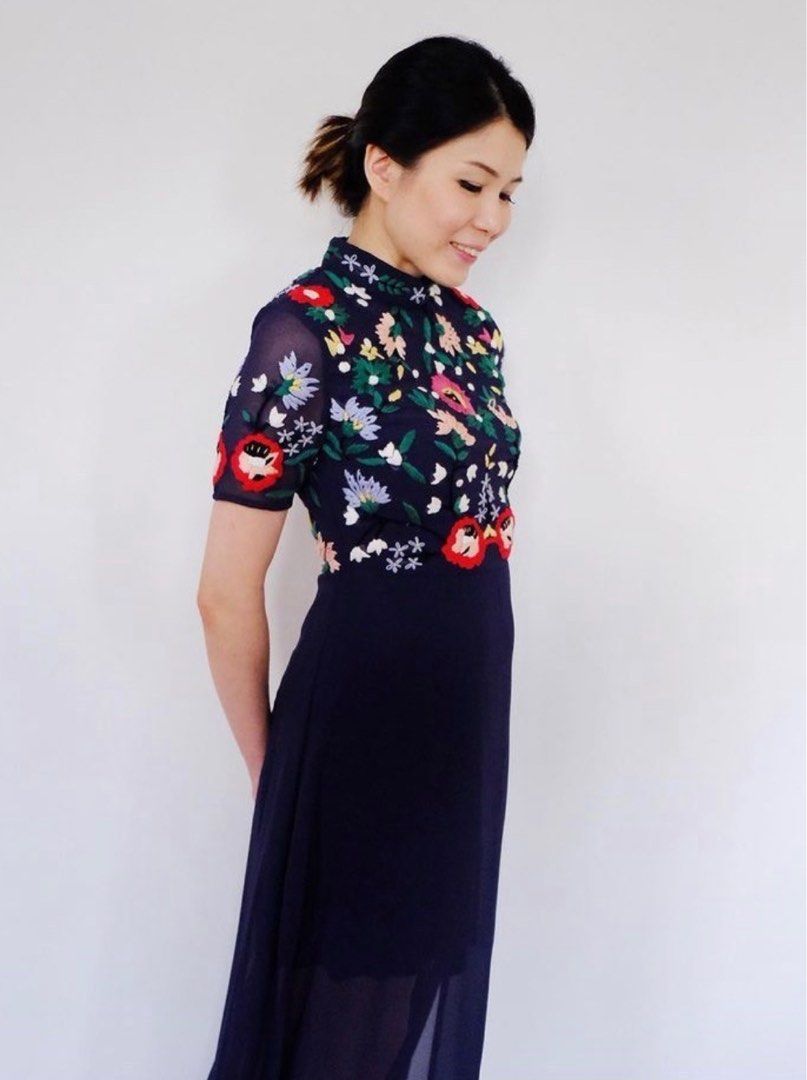 Frock & frill floral embroidered maxi dress evening gown, Women's ...