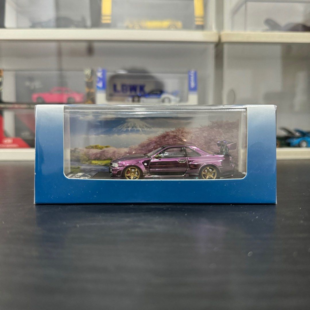 Fuji 1/64 Nissan Skyline GT-R R34 Nismo Z-Tune High Wing version Chrome Magic Green-Purple ...