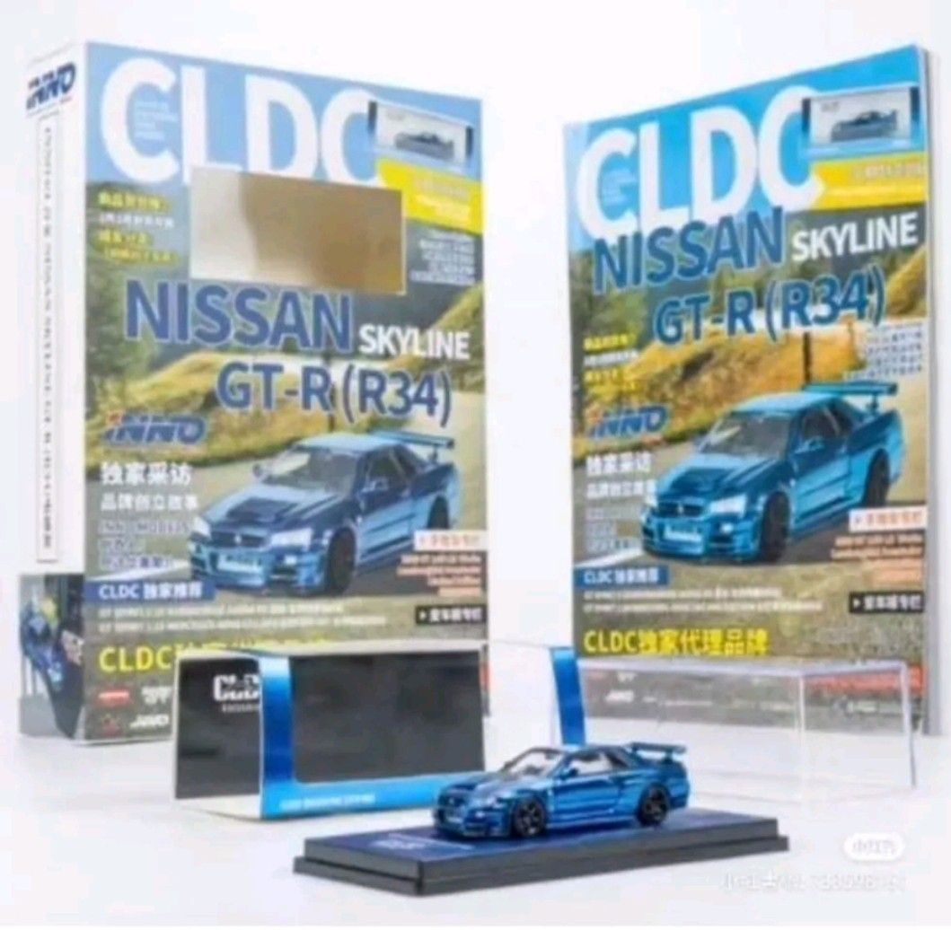 Inno64 CLDC Nissan Skyline R34 Carbon Chrome blue, Hobbies & Toys, Toys & Games on Carousell