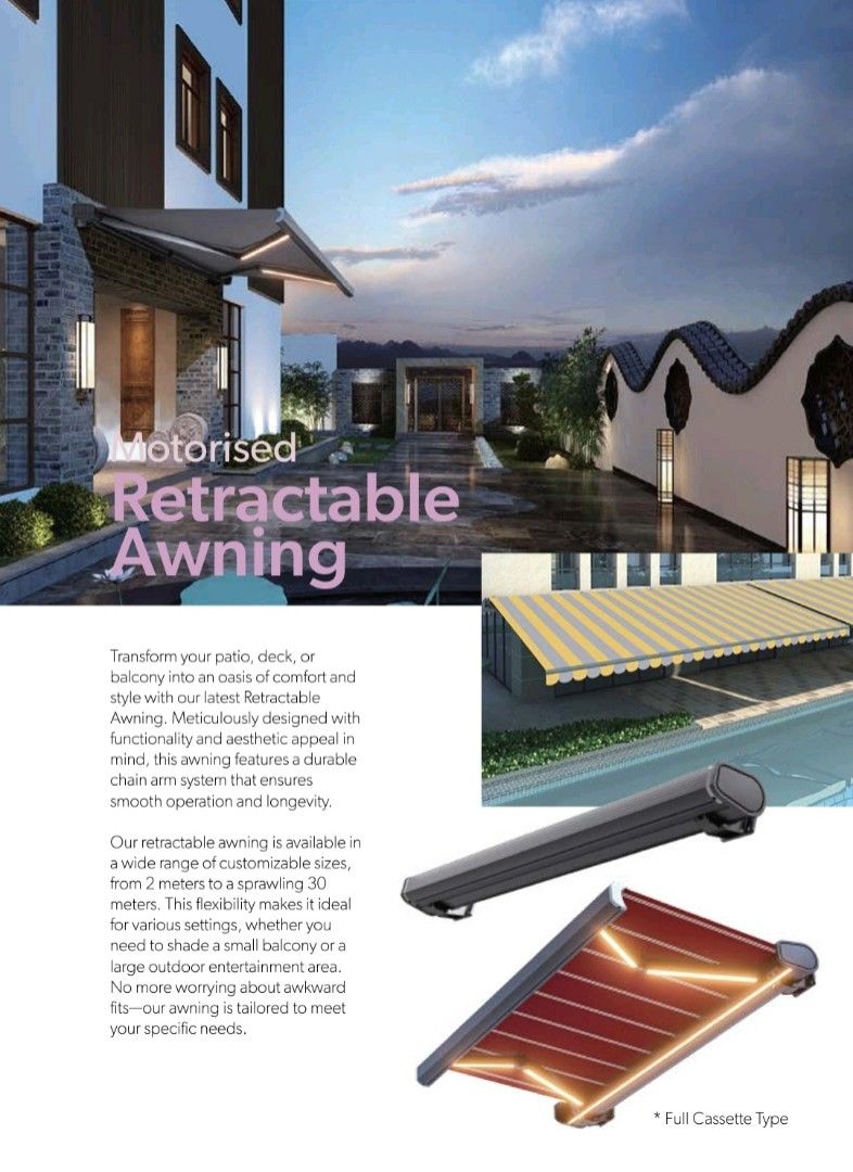 Motorised Retractable Awning, Motorised Skylight Blinds,Loop Awnings/Canopy Glass & Fixed Canopy ...