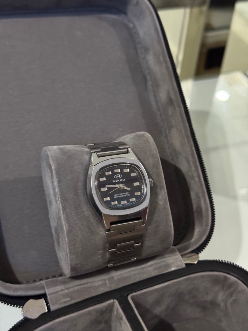 Nikko automatic tank watch vintage blue dial, Fesyen Pria, Jam Tangan ...