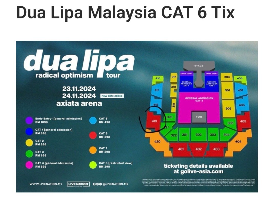 Section 419, row A (first row & close to stage), Tickets & Vouchers ...