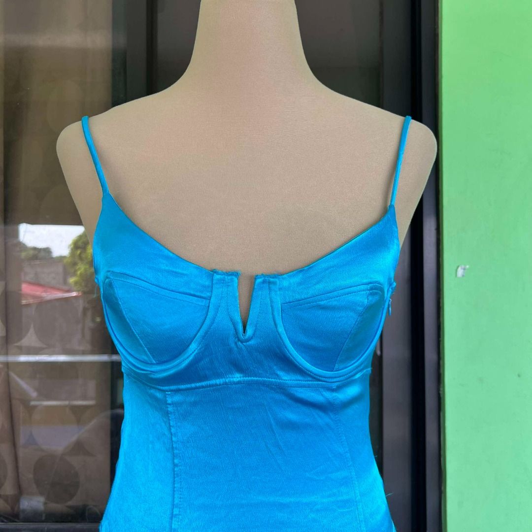ZARA LIGHT BLUE BUSTIER CORSET WIRED NON PADDED SATEEN HIGH WAIST ...
