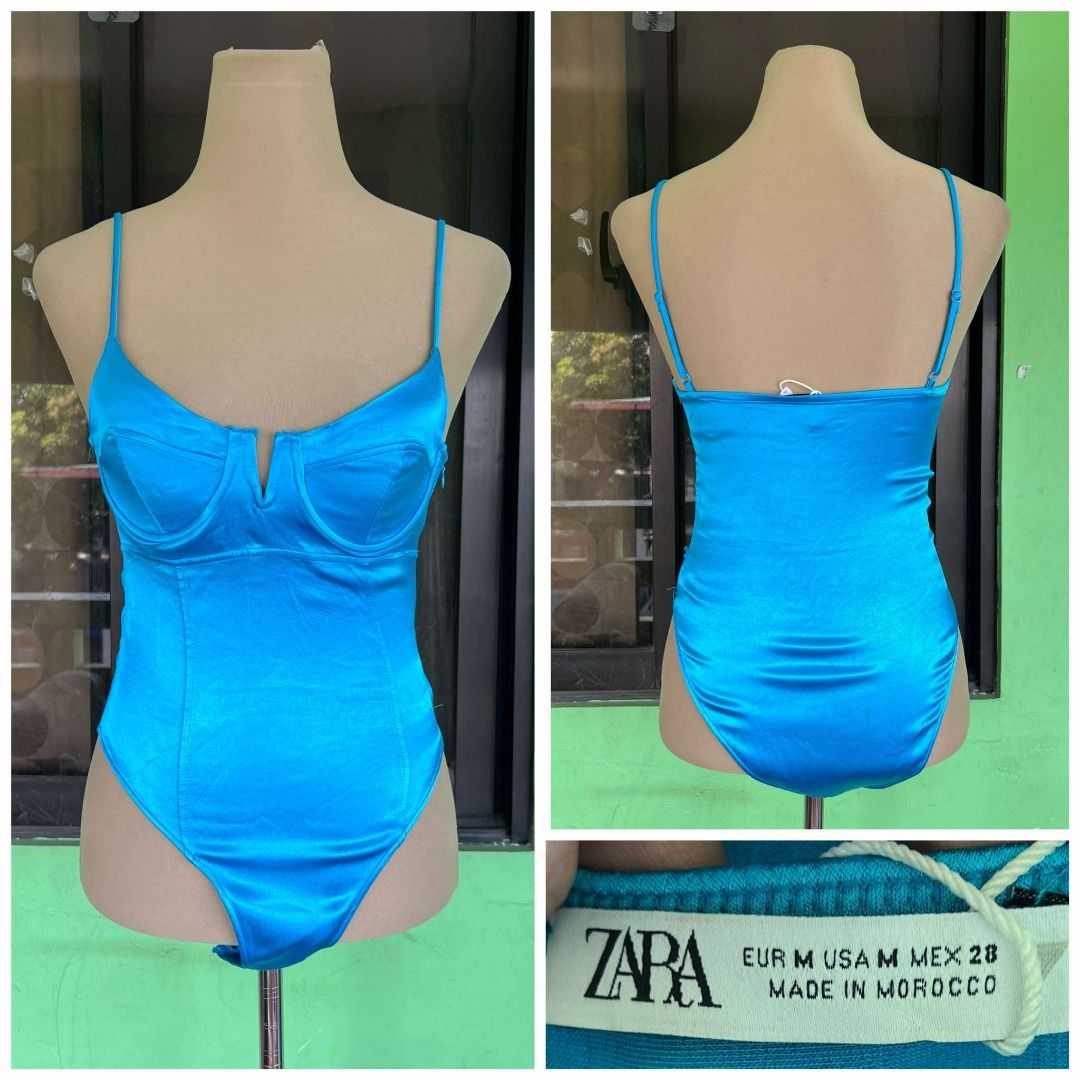 ZARA LIGHT BLUE BUSTIER CORSET WIRED NON PADDED SATEEN HIGH WAIST ...